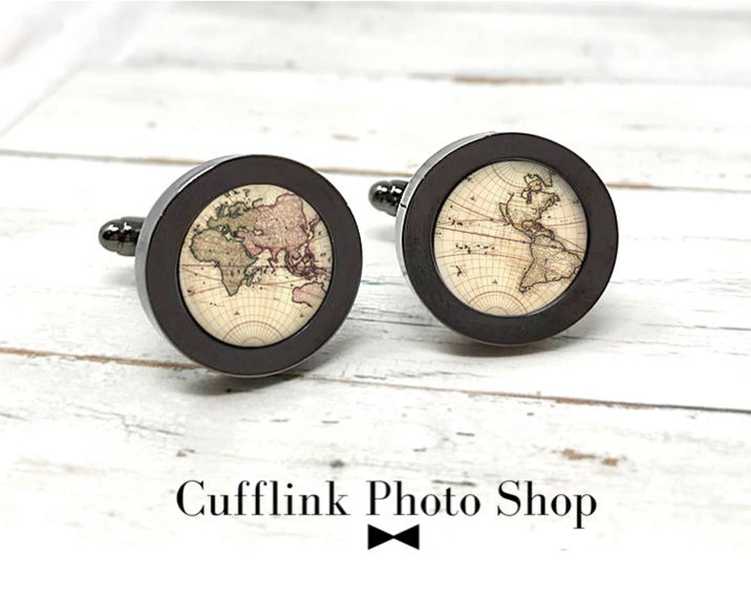 World Map Cufflinks, Anniversary Gift, Groomsmen Cufflinks, Gift for ...