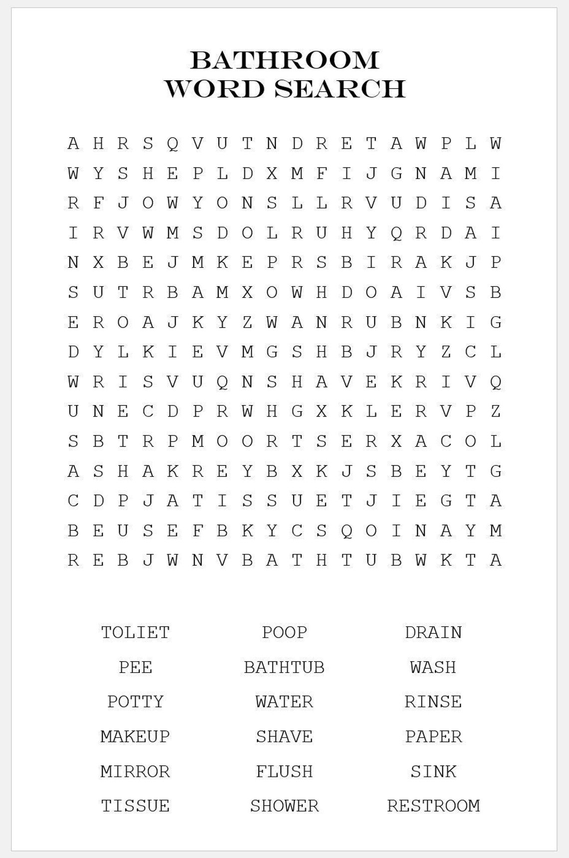 Bathroom Word Search - Etsy