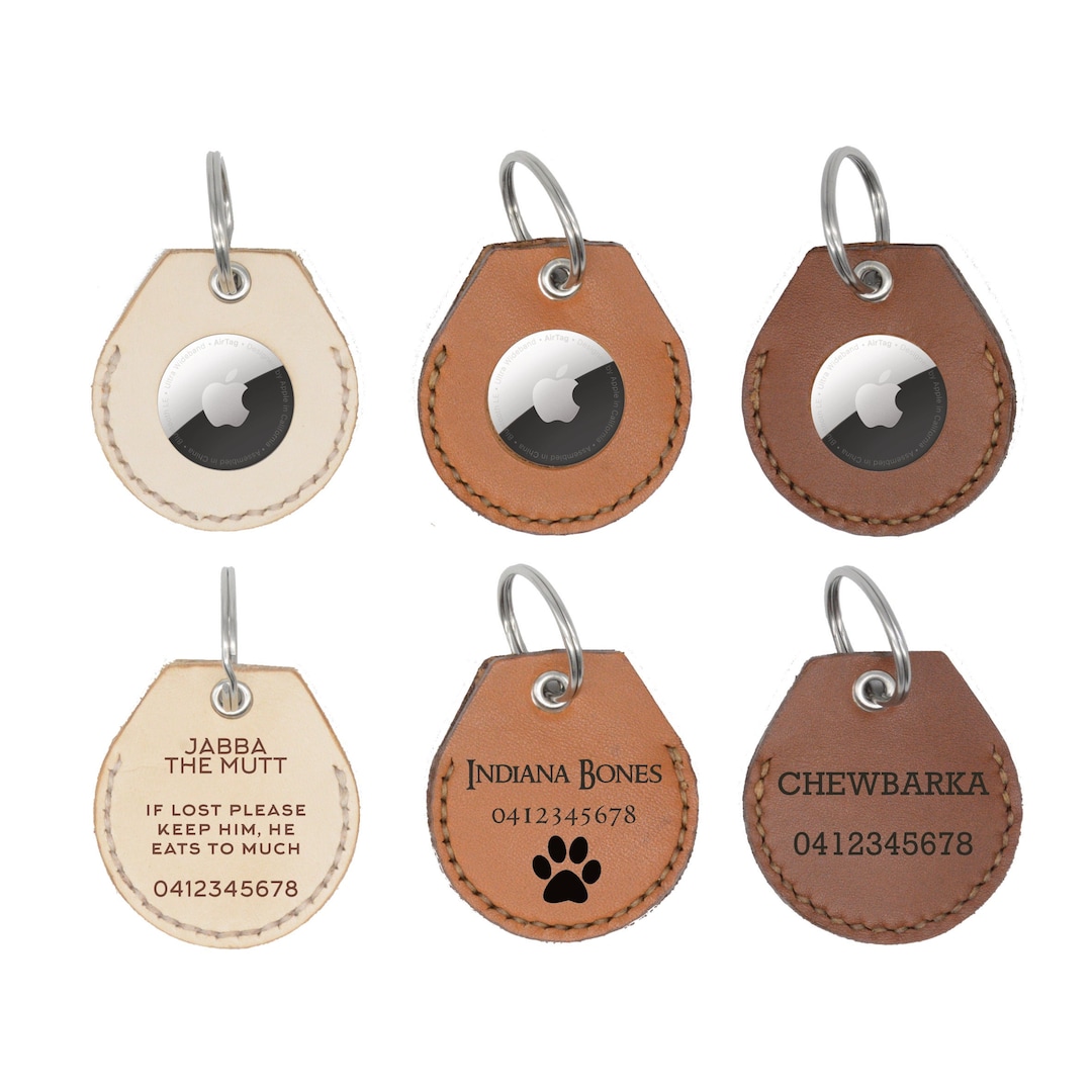 Leather AirTag Pet Collar Tag: Custom Engraved Dog Name - Etsy Australia