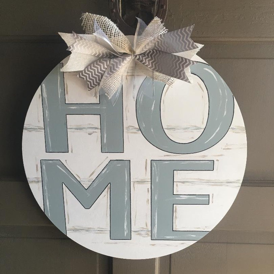 Hand-painted Circle Door Hanger, White and Grey, Home Decor - Etsy