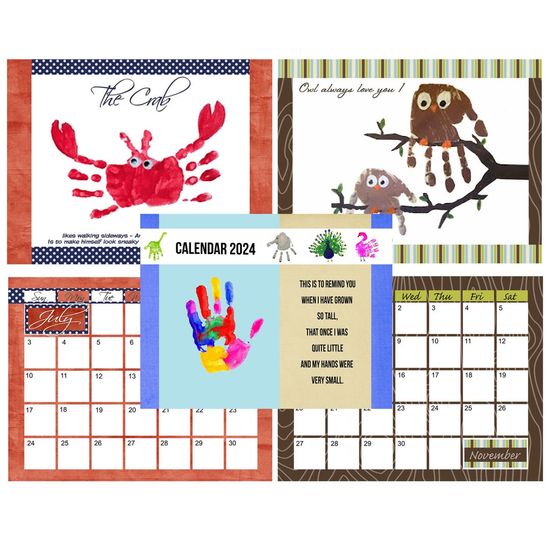 2024 Animal Handprint Calendar Download DIY Template Instant Download ...
