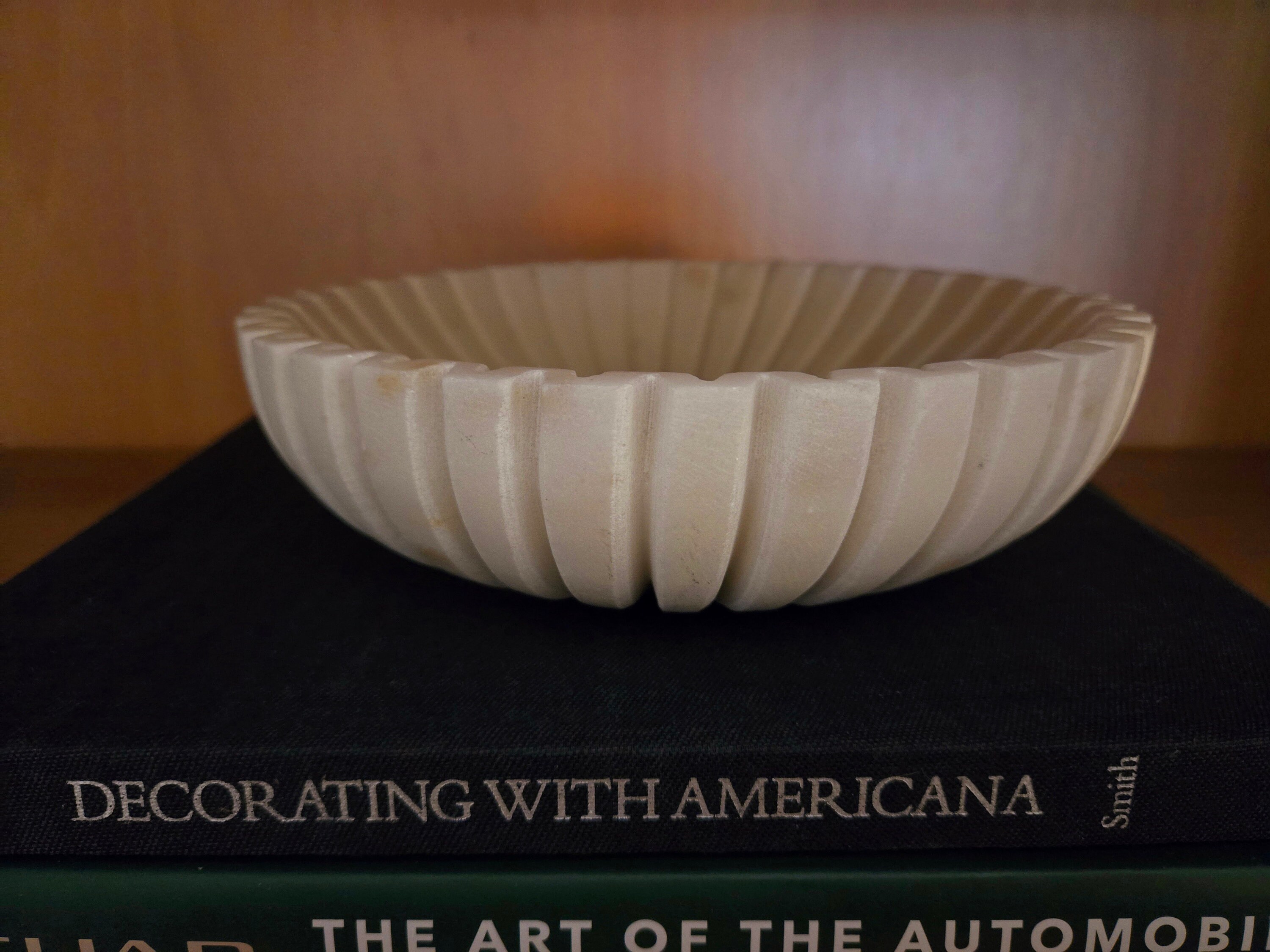 Ribbed Fluted White Marble Decorative Bowl Anthro Dupe Handmade. Larger ...