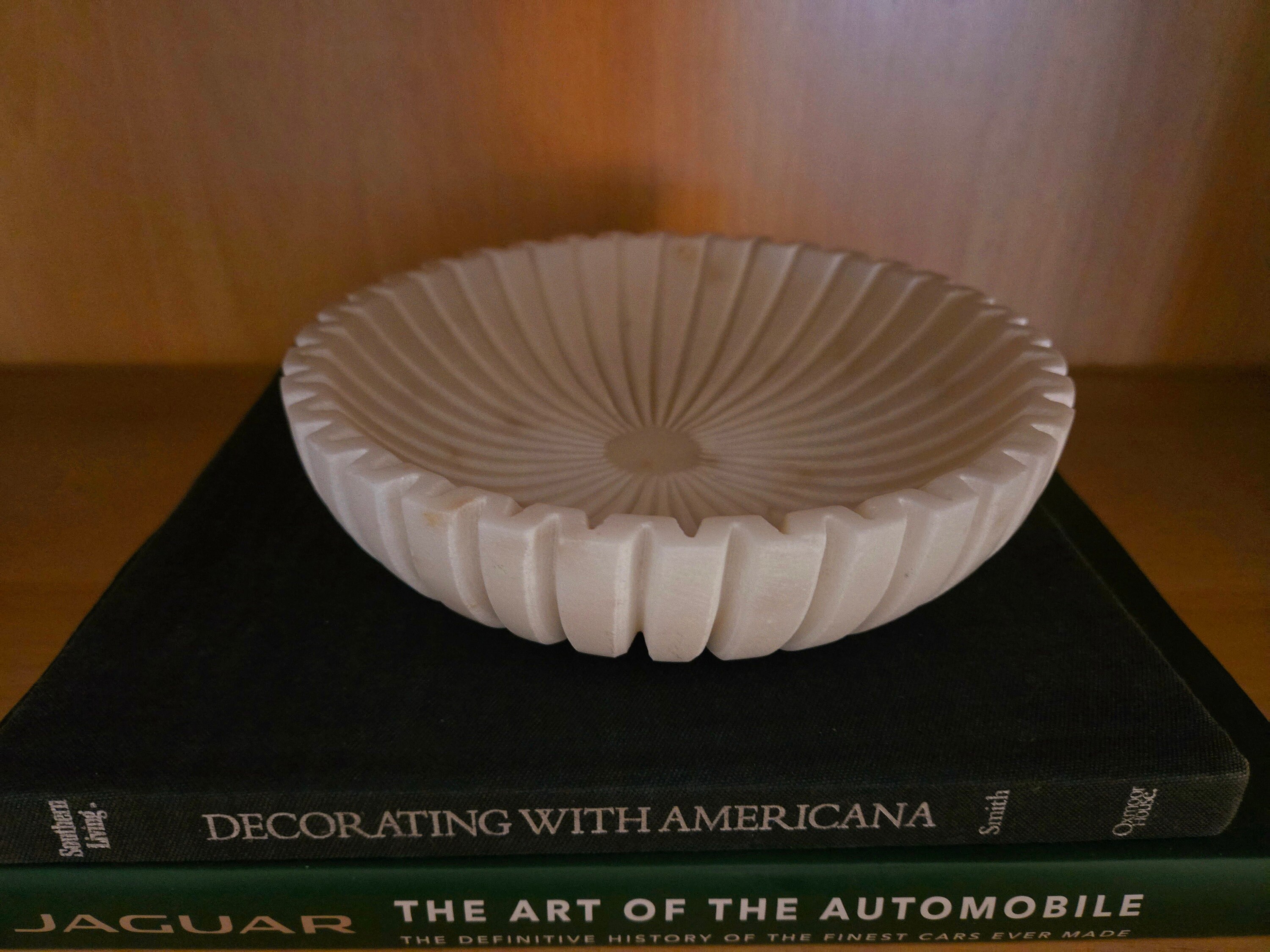 Ribbed Fluted White Marble Decorative Bowl Anthro Dupe Handmade. Larger ...