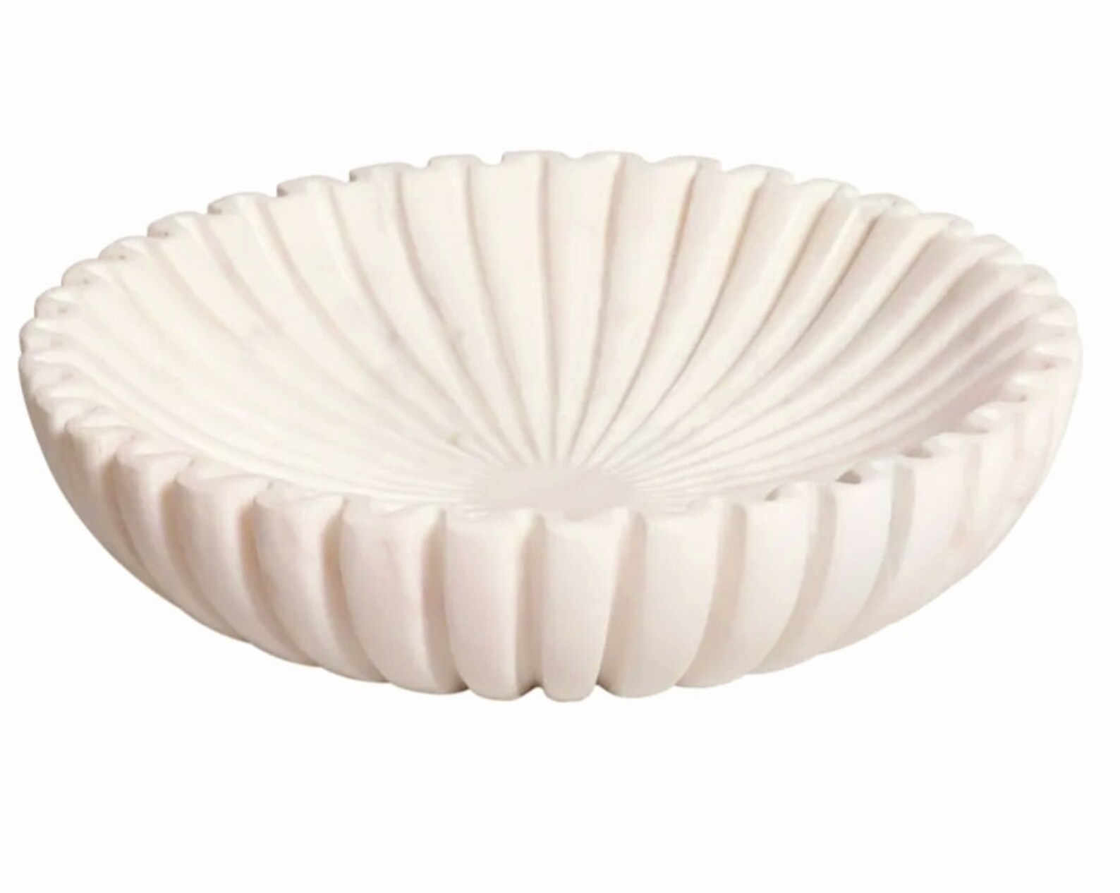 Ribbed Fluted White Marble Decorative Bowl Anthro Dupe Handmade. Larger ...