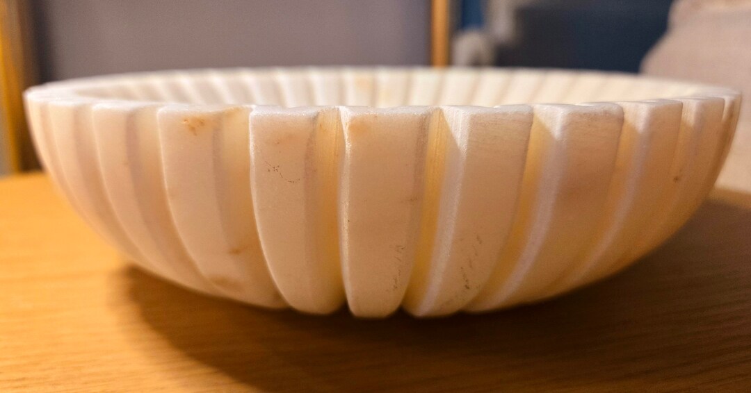 Ribbed Fluted White Marble Decorative Bowl Anthro Dupe Handmade. Larger ...