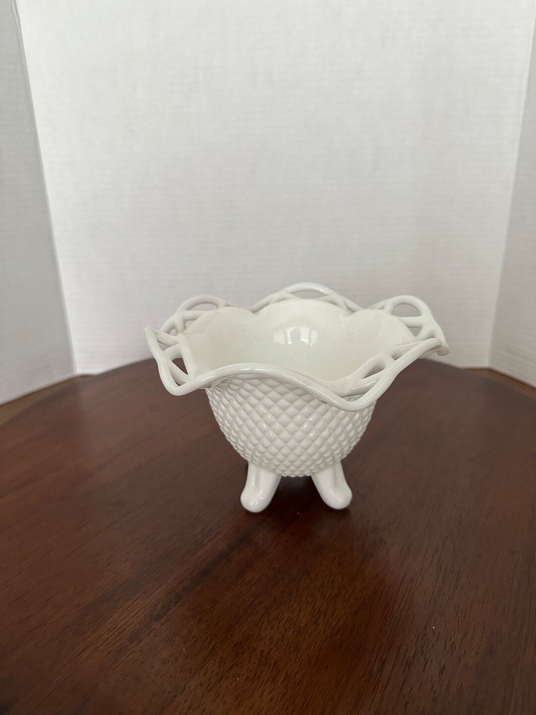 Vintage Imperial Milk Glass Open Laced Vase - Etsy