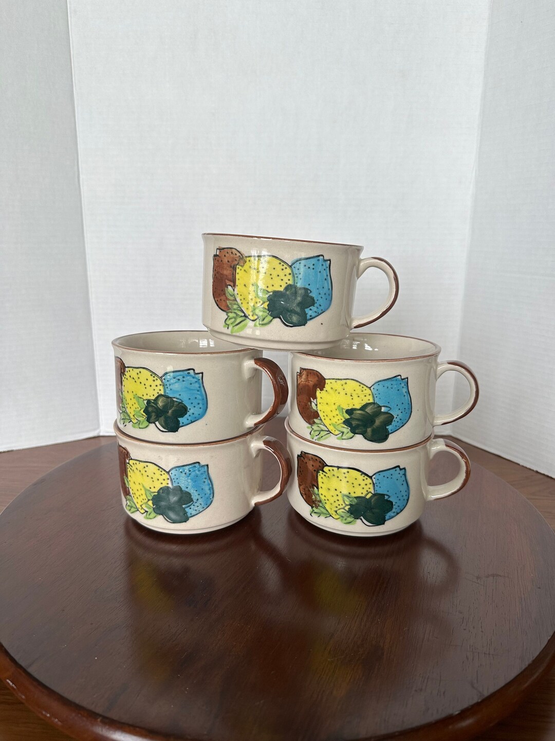 Vintage Stoneware Stackable Soup Mugs. Set of 5 - Etsy