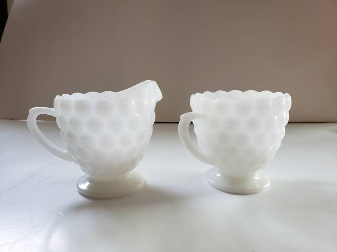 Vintage Milk Glass Bubble Pattern Cream and Sugar Set - Etsy