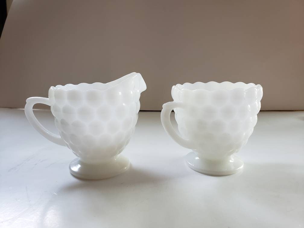 Vintage Milk Glass Bubble Pattern Cream and Sugar Set - Etsy