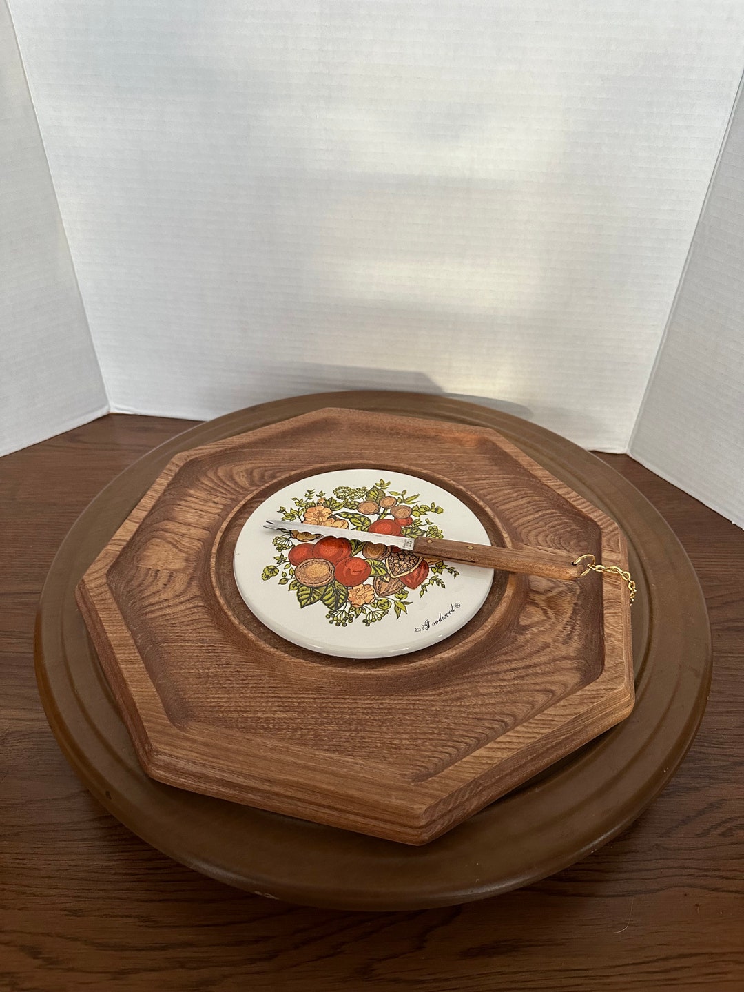 Vintage MCM Goodwood Octagon Cheese and Fruit Board With Attached Knife ...