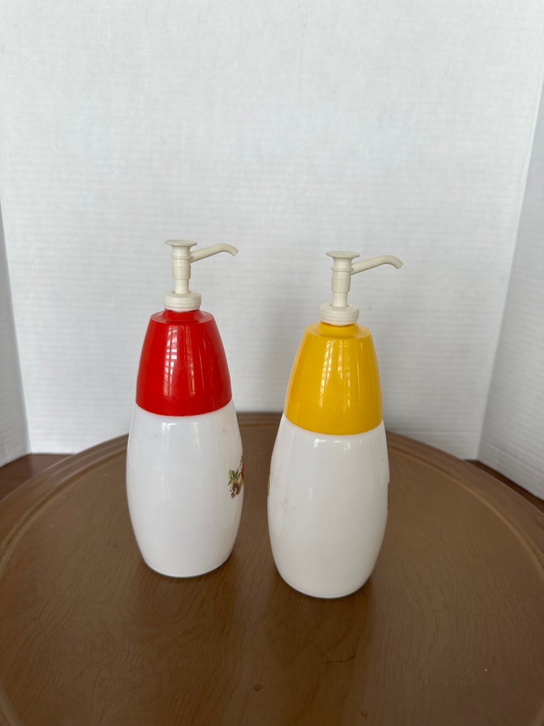 Vintage 1980 Gemco Milk Glass Spice of Life Condiment Pump Dispensers ...