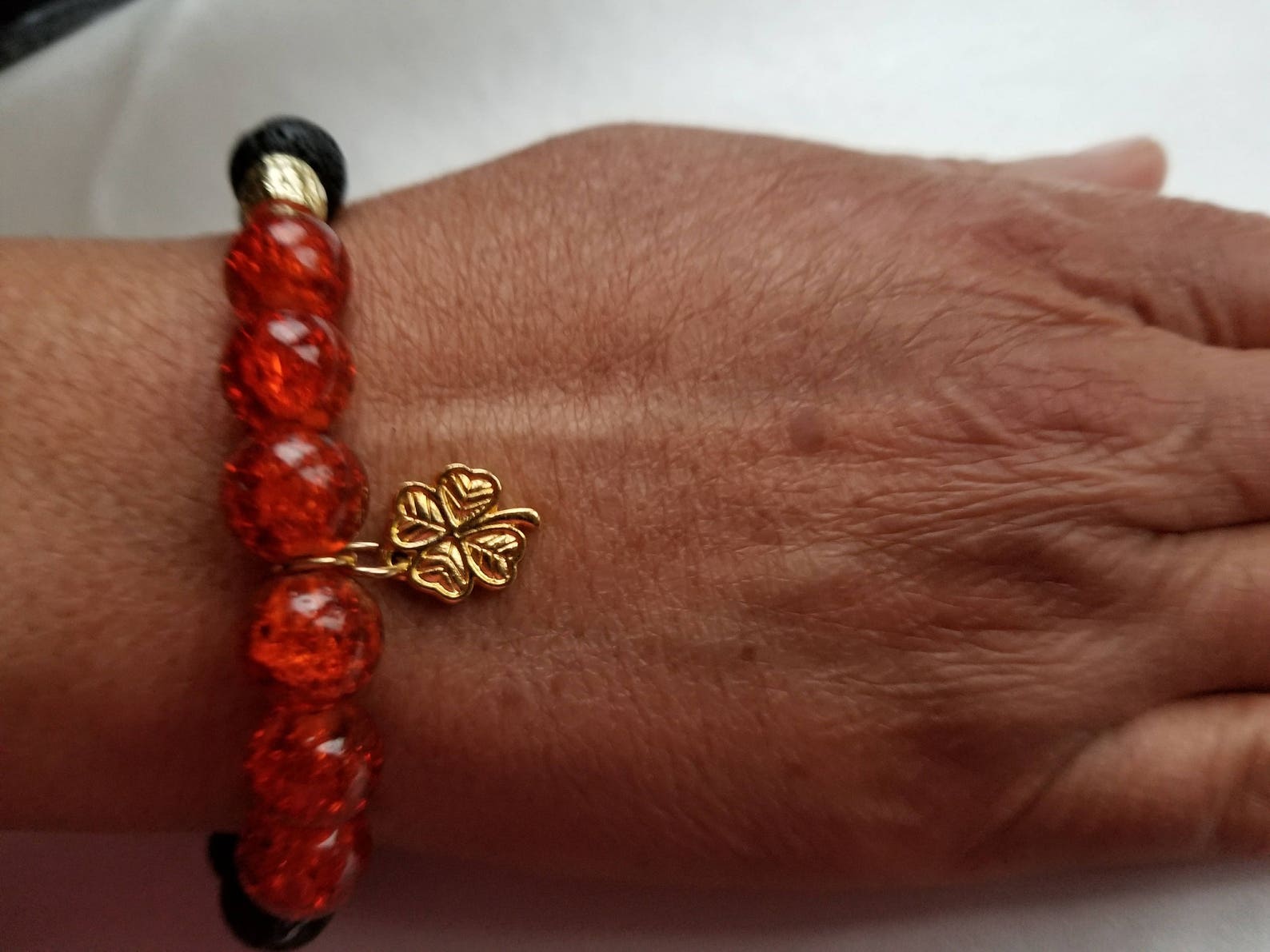 Orange Crackle Fireball With Gold 4 Leaf Clover Charm Essential Oil ...