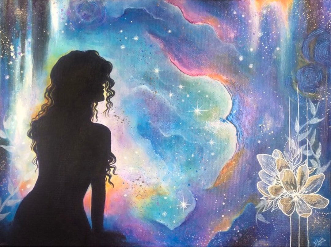 Daydreaming - Surreal Woman Silhouette With Abstract Rainbow Nebula Clouds, Original Spacescape ...