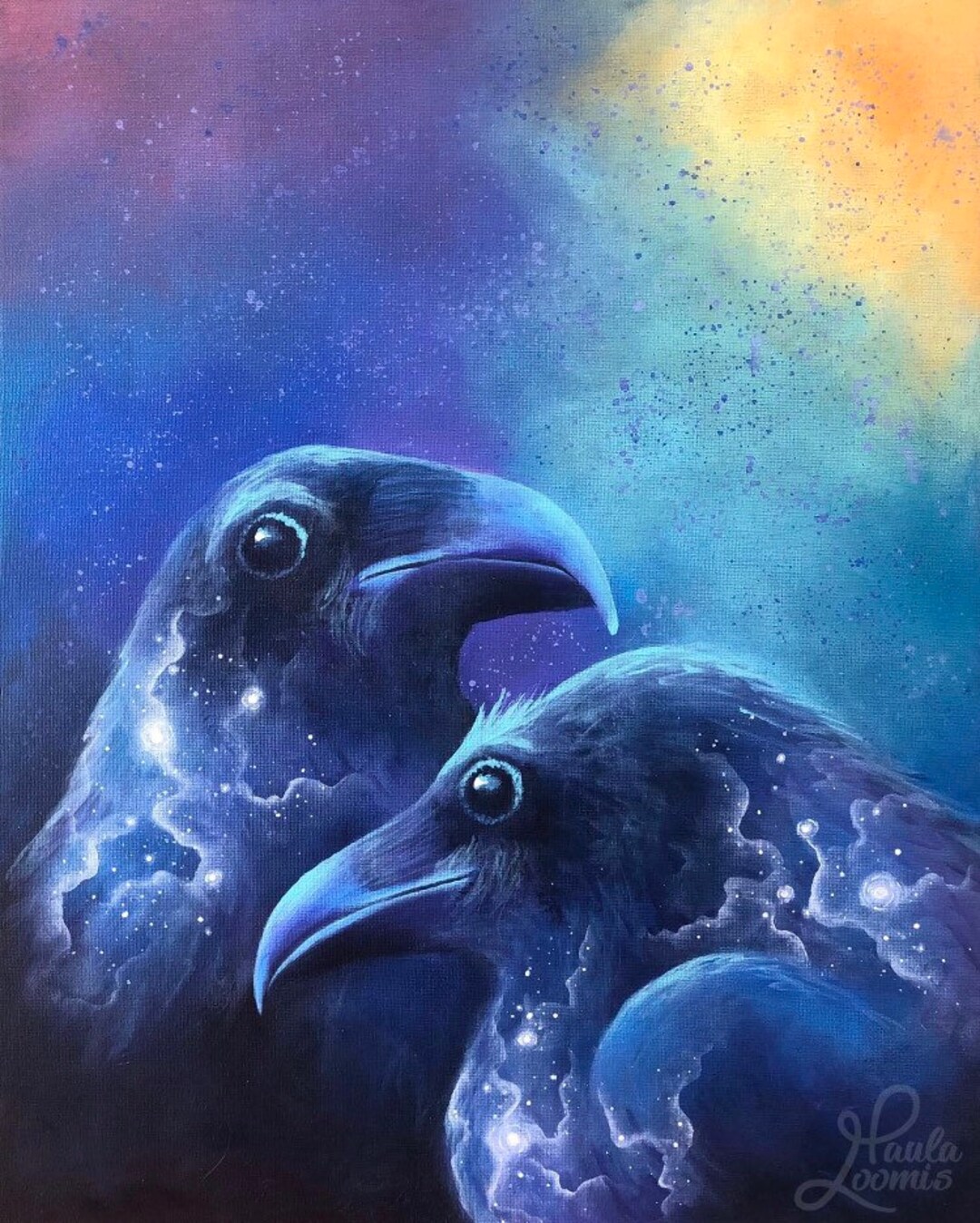 Constellation Corvus Colorful cosmic fantasy raven art whimsical ...
