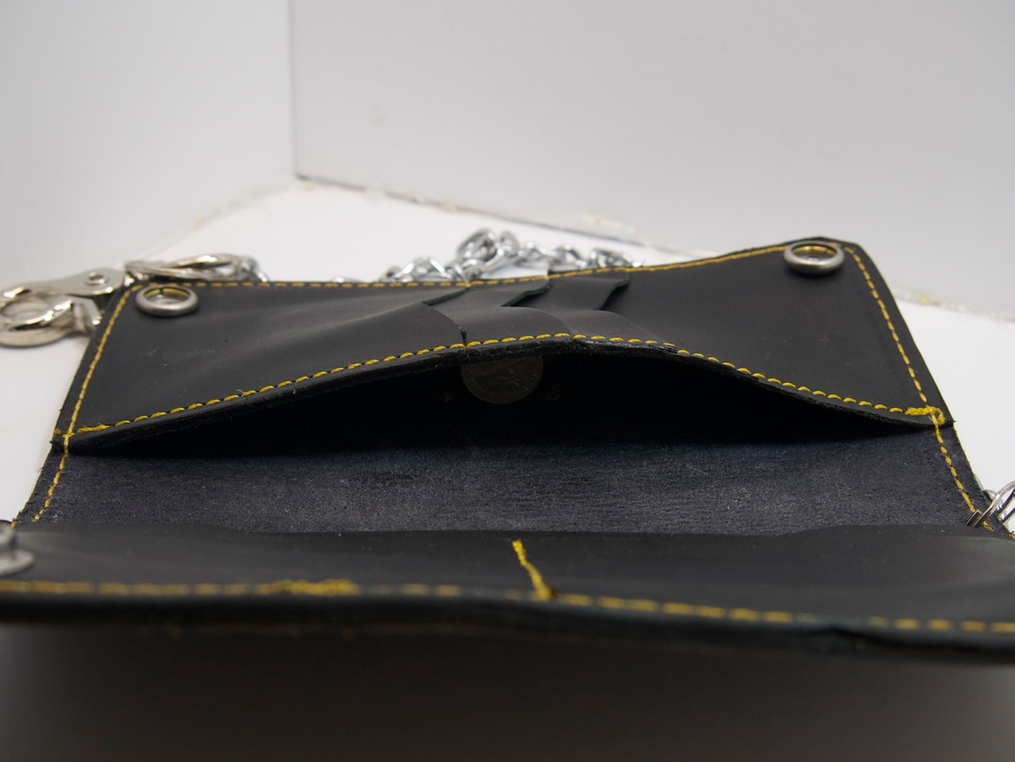 Handmade LEATHER BIKER WALLET w/ chain Antique Finish | Etsy