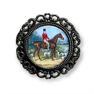 Fox Hunting Dogs Chestnut Horse Pre Tied Stock Pin Brooch Hat Tie Lapel ...