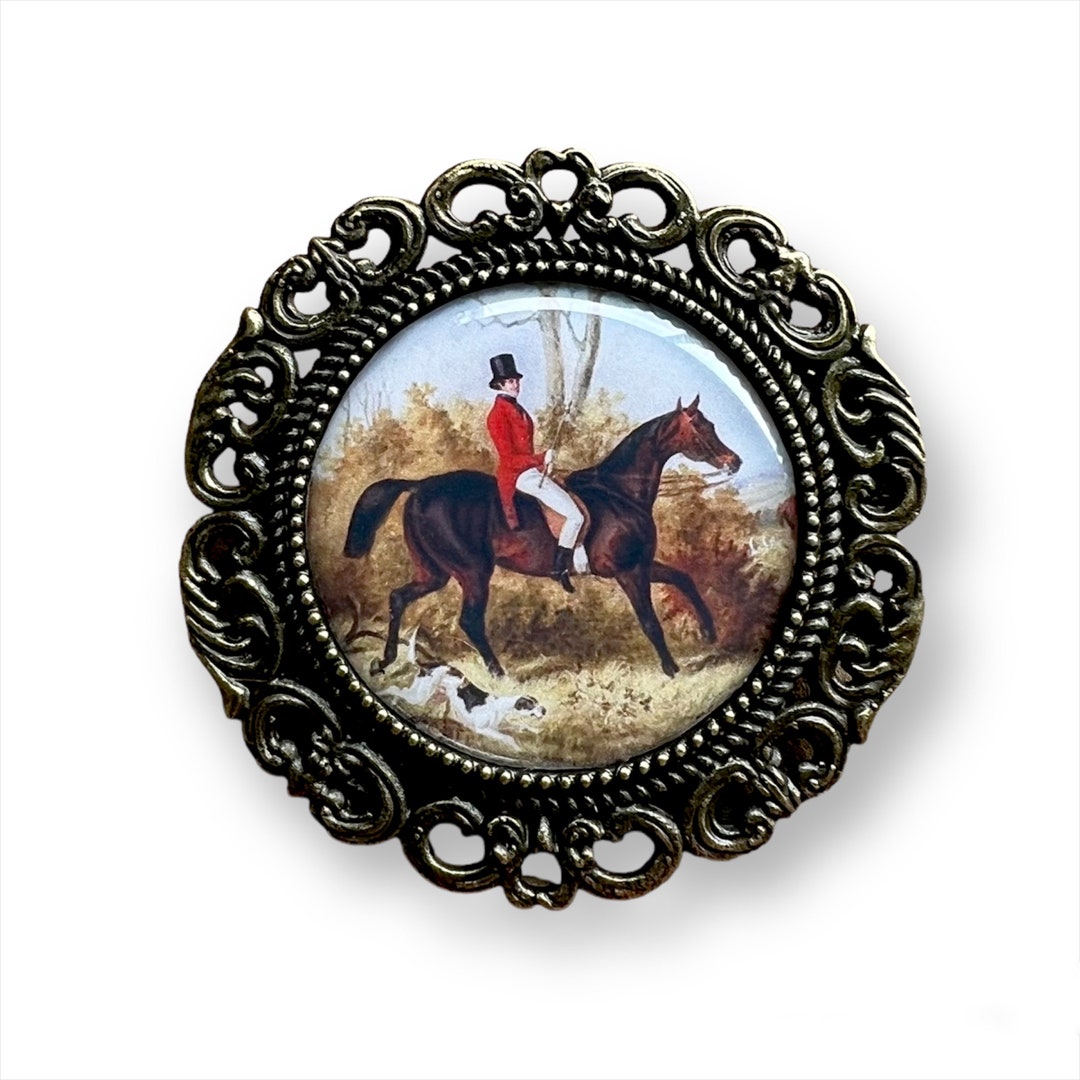 Fox Hunting Red Coat Top Hat Bay Horse Pre Tied Stock Pin Brooch Hat ...