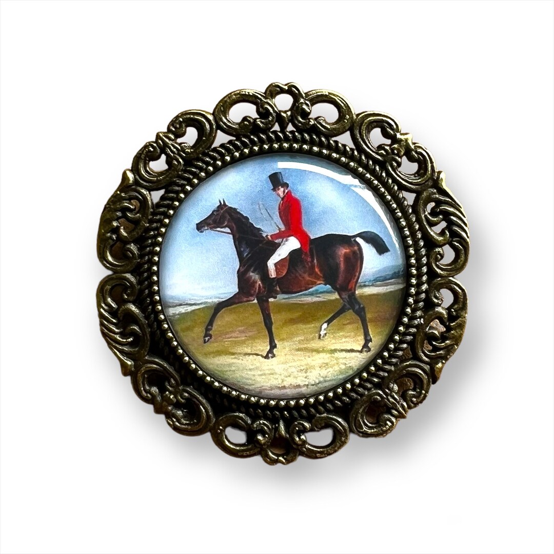 Fox Hunting Red Coat Top Hat Bay Horse Pre Tied Stock Pin Brooch Hat ...