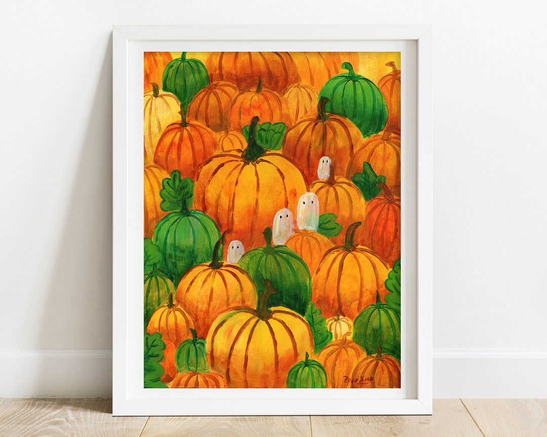 Halloween Pumpkin Ghosts Art Print - Pumpkin Art Print, Pumpkin Decor ...