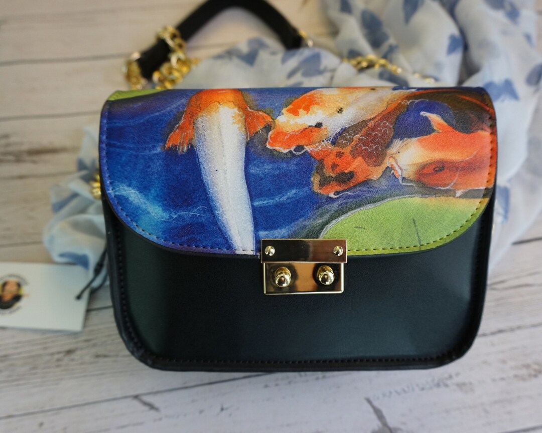 Leather Satchel Bag With Koi Fish Art Small Leather Bag for - Etsy