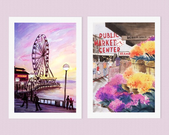 Seattle Art Greeting Cards Set Seattle Greeting Cards | Etsy