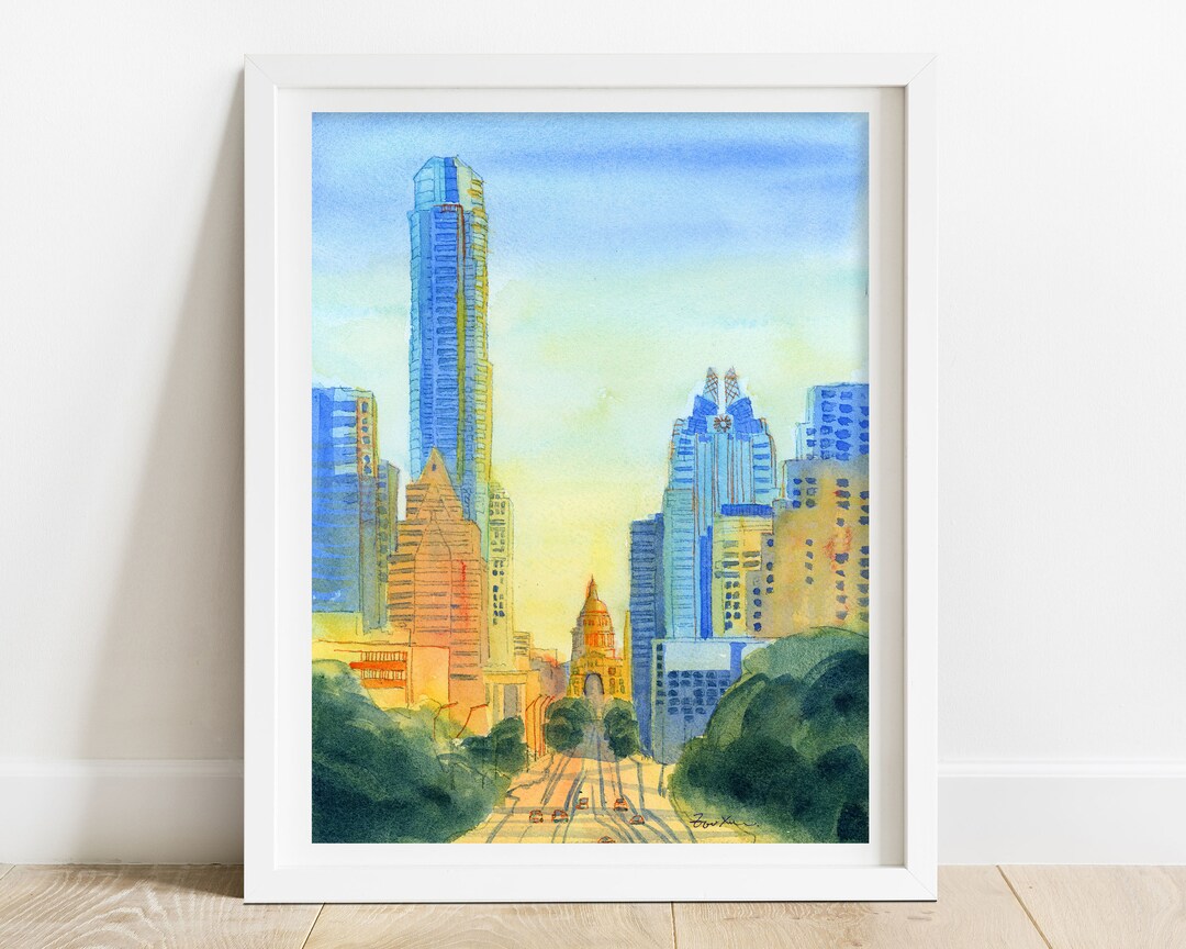 Austin Texas Skyline Art Print: Downtown Sunset View - Etsy