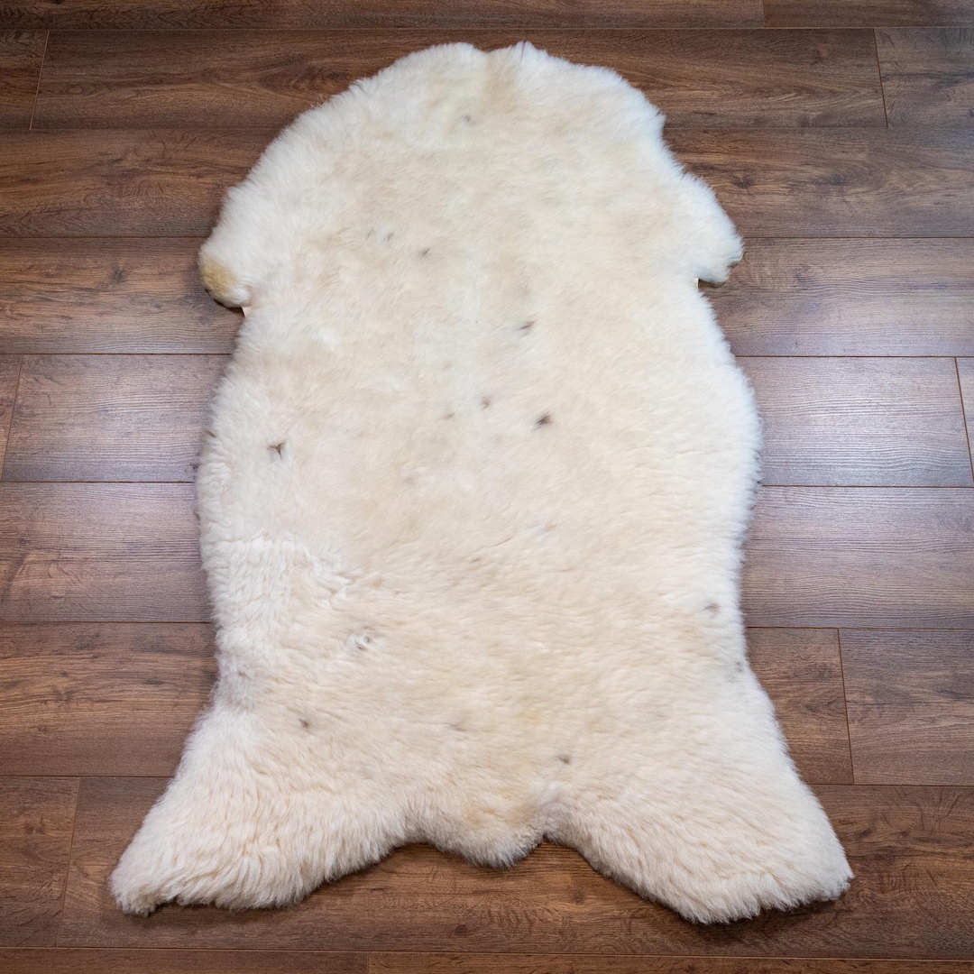 Extra Large Sheepskin Rug in Cream Colour With Cute Brown Spots. Single ...