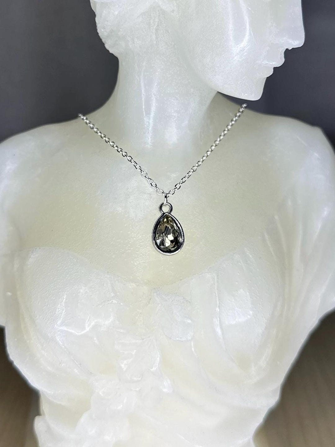 Dainty Silver Toned Cable Chain Necklace With Champagne Toned ...