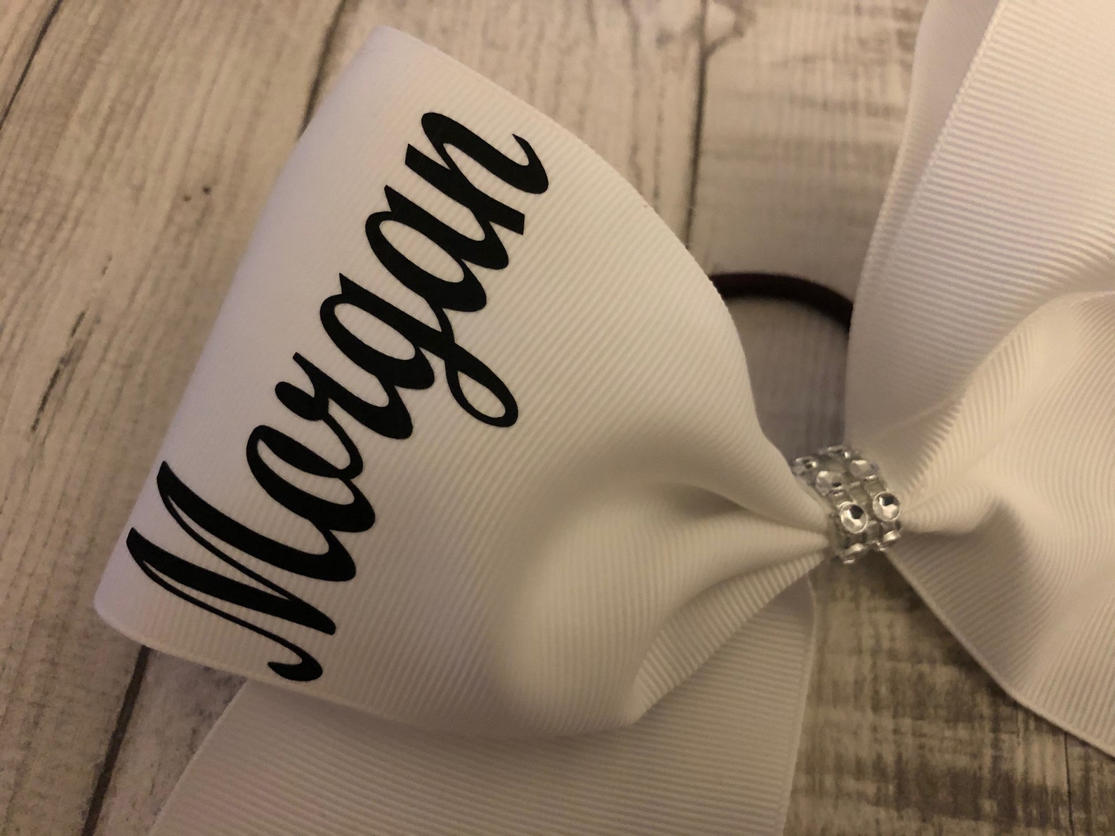 White Personalised Cheer Bow, Bow With Name, Cheerleader Gift, Bling ...