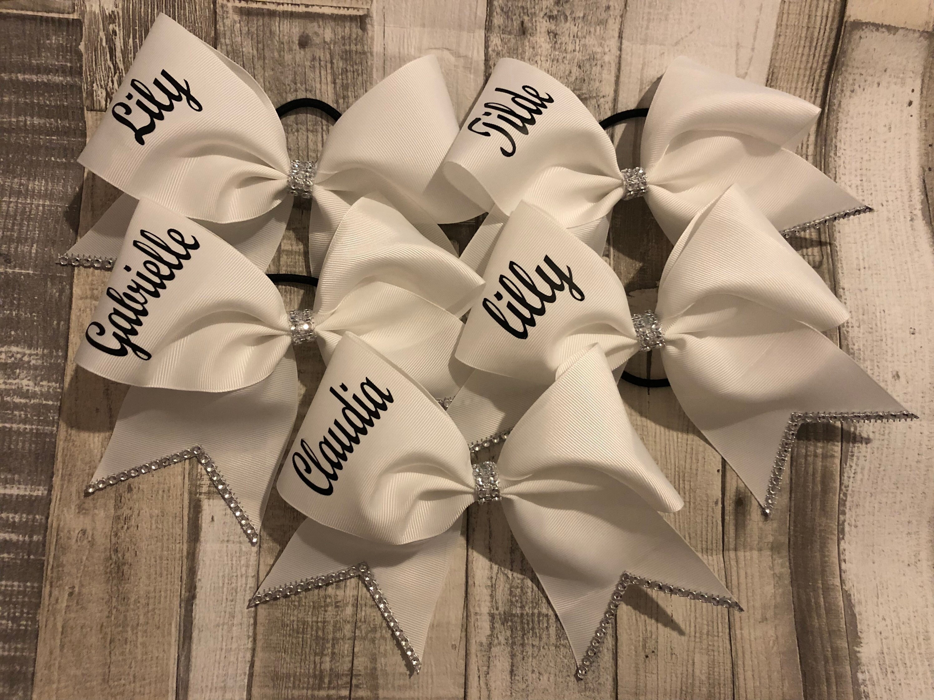 White Personalised Cheer Bow Bow With Name Cheerleader Gift - Etsy