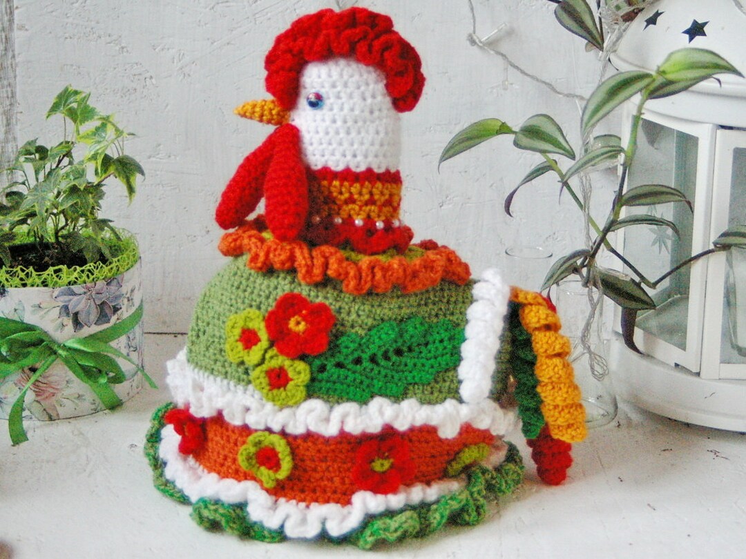Crochet Rooster Teapot Cozy: Rainbow Yarn Spring Tea Warmer - Etsy
