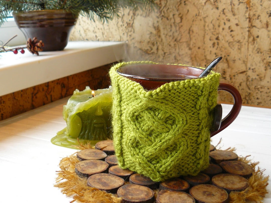 Knit Coffee Mug Cozy: Handmade Green Cup Sleeve, Tea Cozy - Etsy