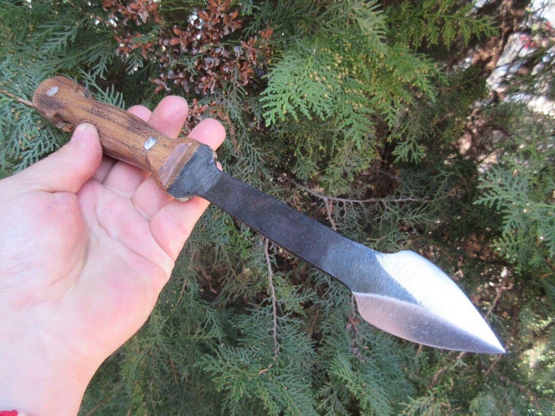 Forged Spring Steel Throwing Dagger: Handmade Bushcraft Utility Knife ...