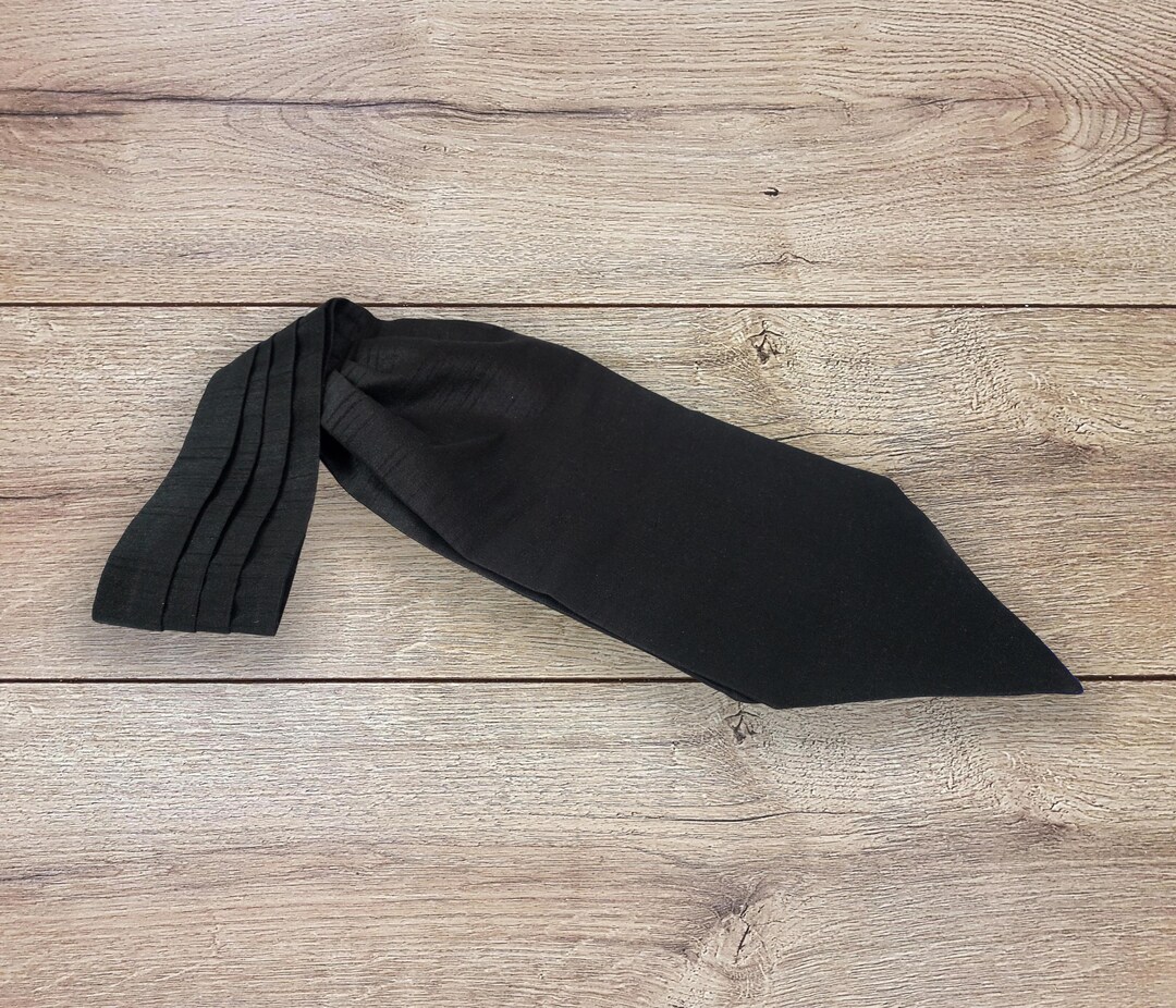 Men’s Ascot Tie Black Cravat Self Tie, Dupioni Silk Faux, Ruched Cravat ...