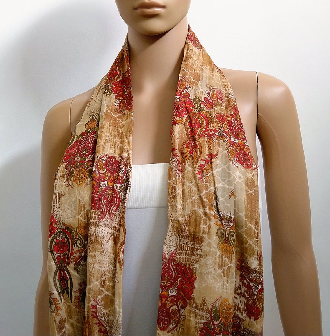Cotton Infinity Scarf Women Beige Red Summer Scarf Fashion | Etsy