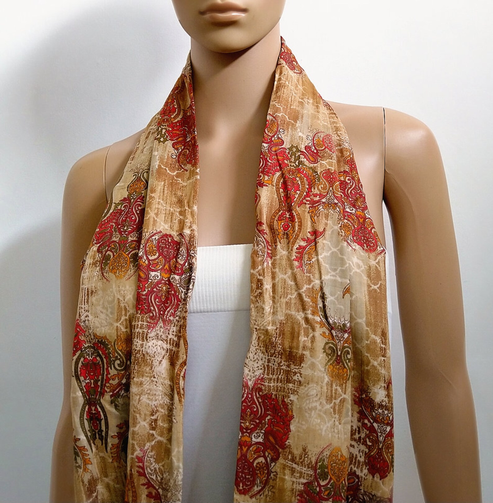 Cotton Infinity Scarf Women Beige Red Summer Scarf Fashion | Etsy