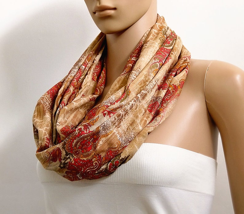 Cotton Infinity Scarf Women Beige Red Summer Scarf Fashion | Etsy
