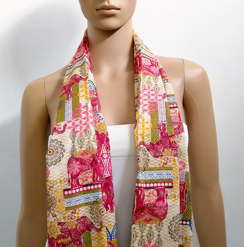 Pink Elephant Scarf, Cotton Infinity Scarf Women, Summer Scarves for ...