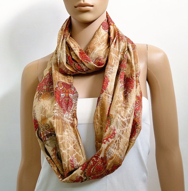 Cotton Infinity Scarf Women Beige Red Summer Scarves for - Etsy