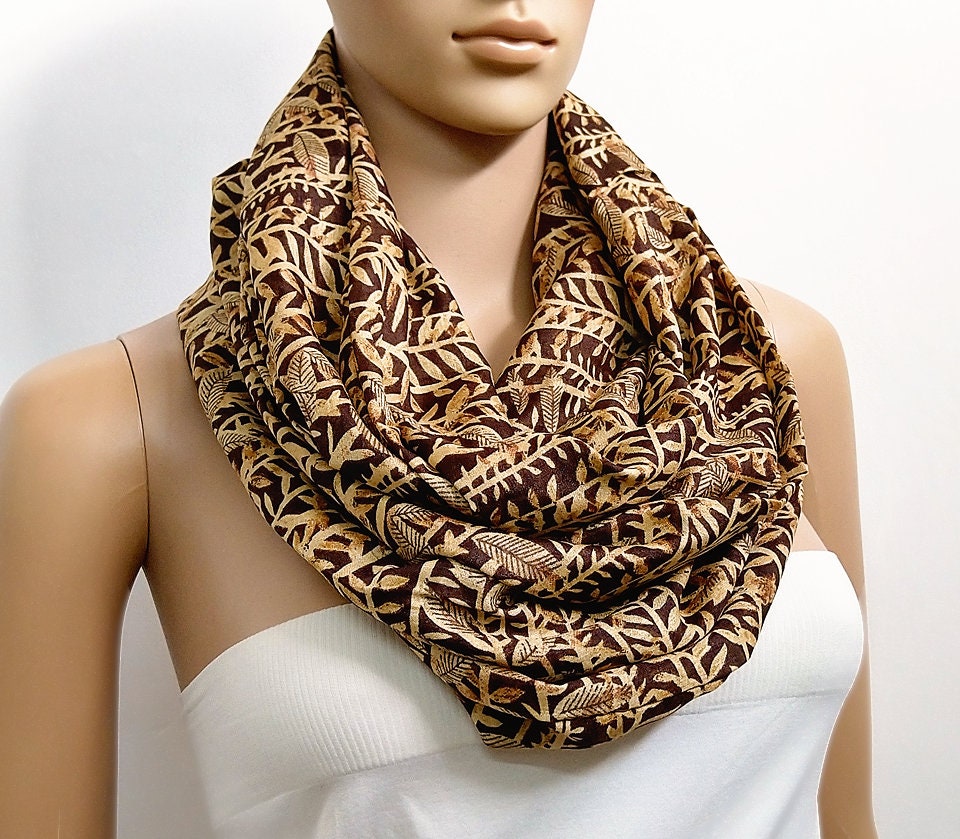Beige Infinity Scarf Women Brown Leaf Scarf Viscose Summer - Etsy