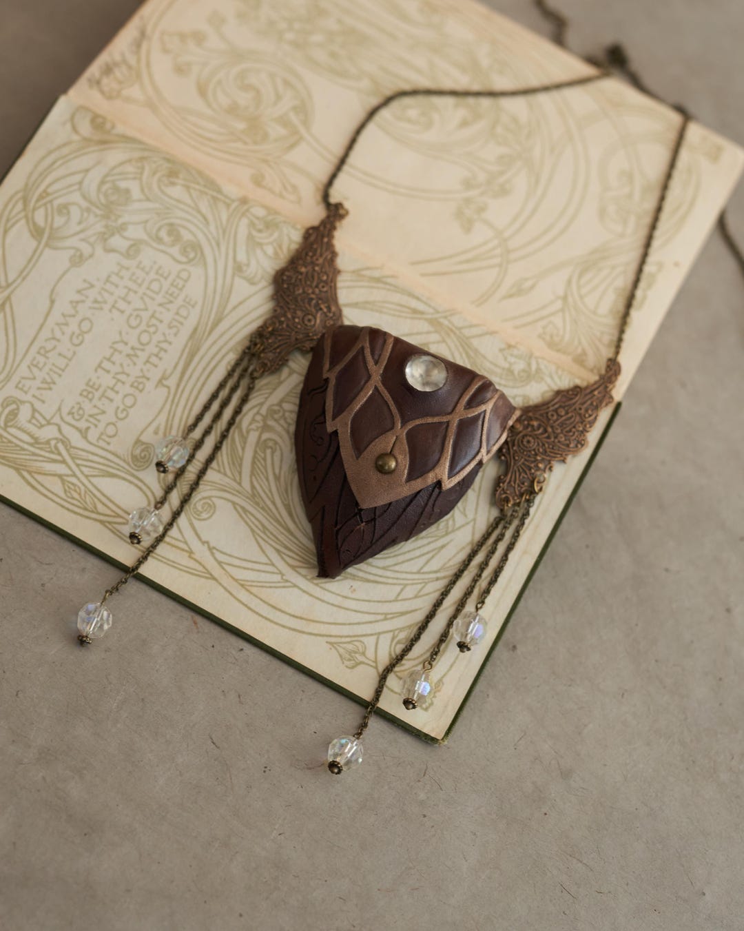 Tiny Brown Leather Pouch Girdle or Necklace "shingle" With Genuine ...