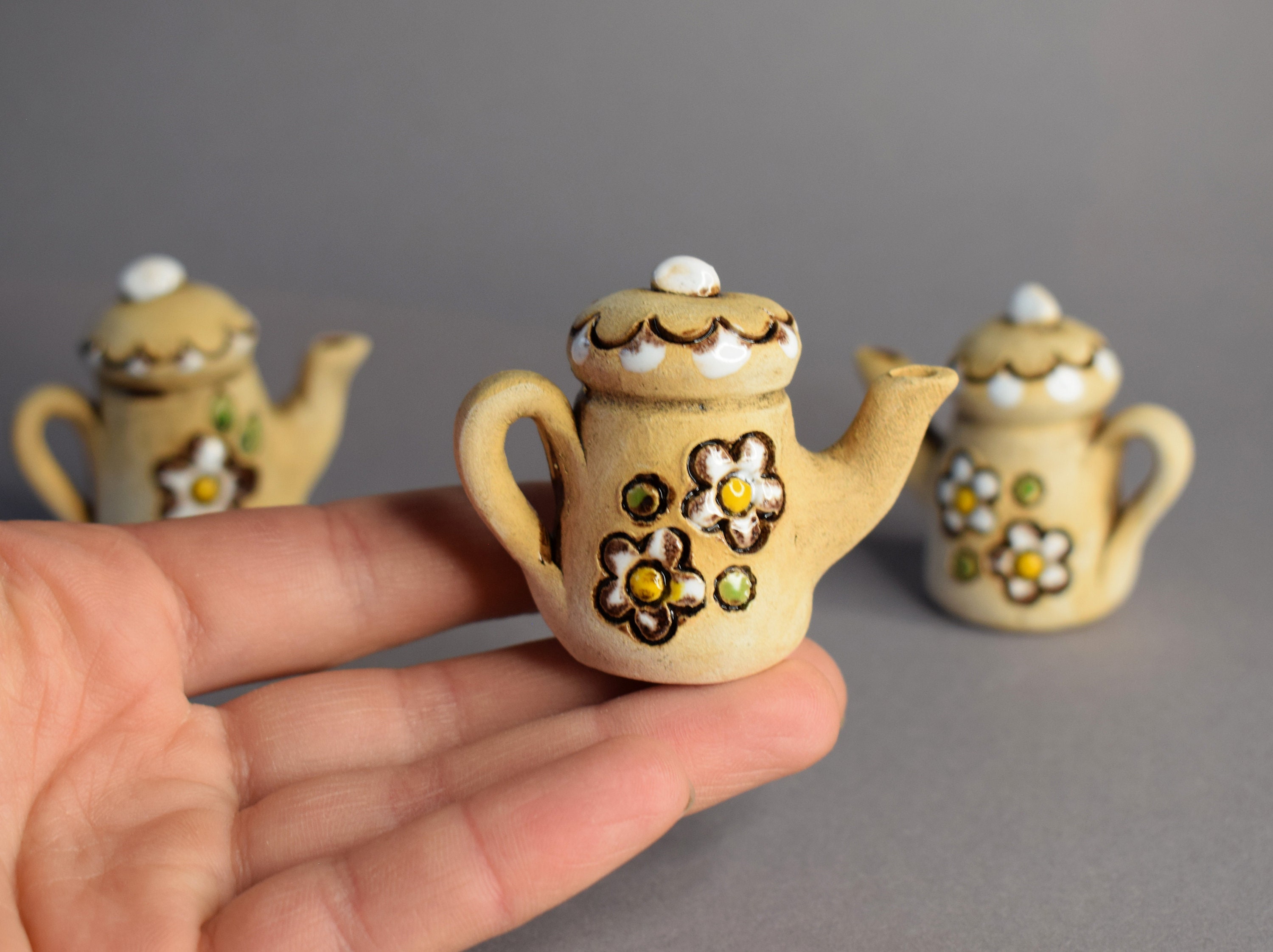 Miniature Pottery Teapot Ceramic Miniature Stoneware Miniature Tiny ...