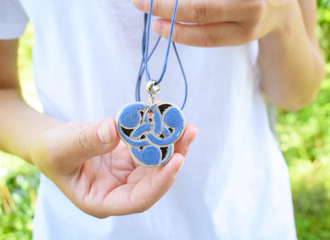 Triskelion Ceramic Pendant Necklace – Handmade Blue & Black Clay ...