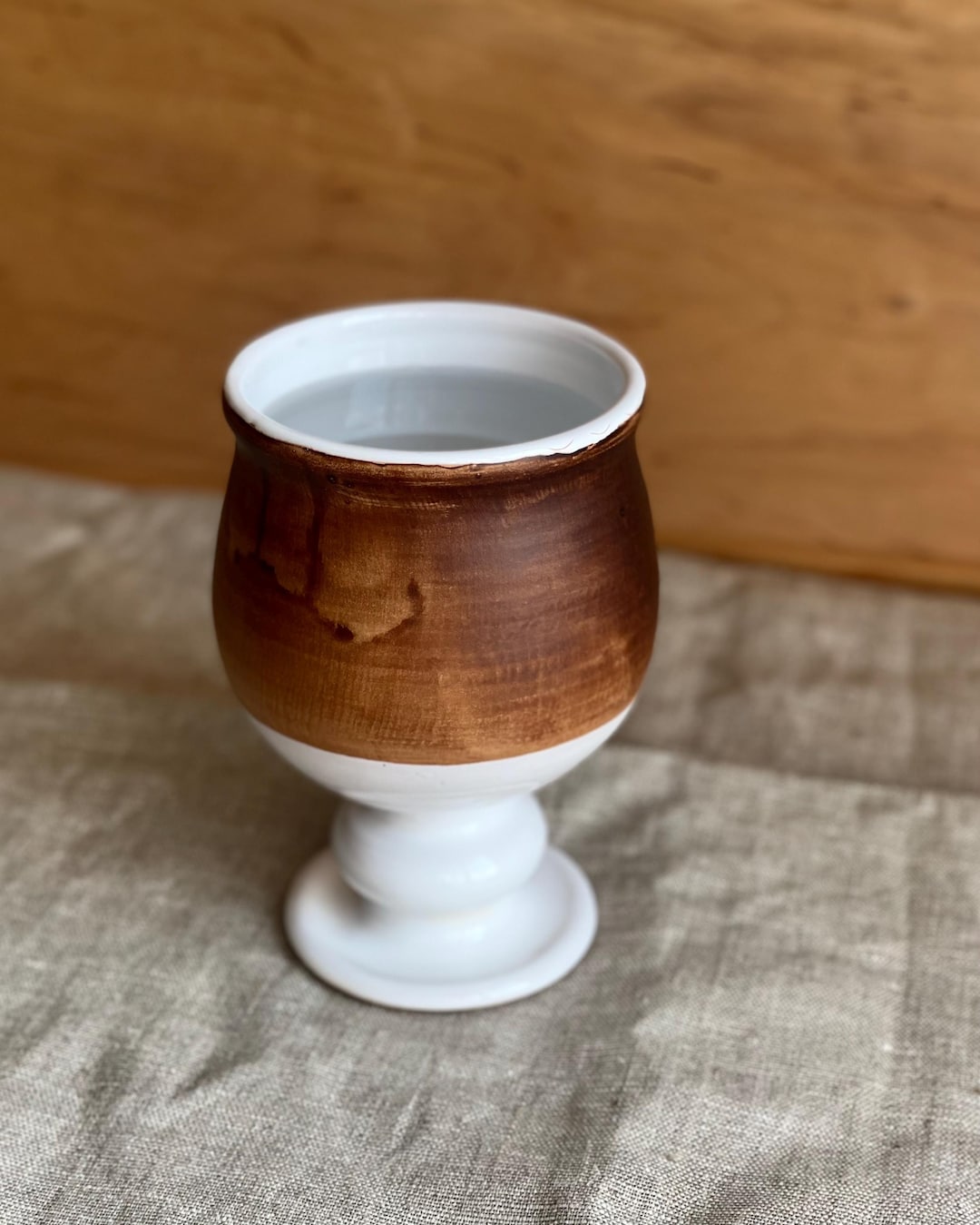 Handmade Ceramic Wine Goblet тwith White Interior and Smooth Unglazed ...