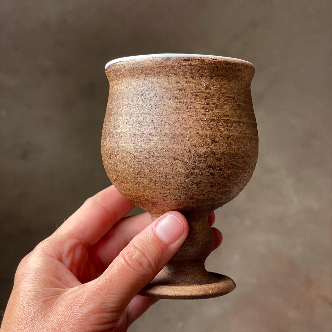Small Ceramic Goblet for Wine or Spirits, in Soft White and Earthy ...