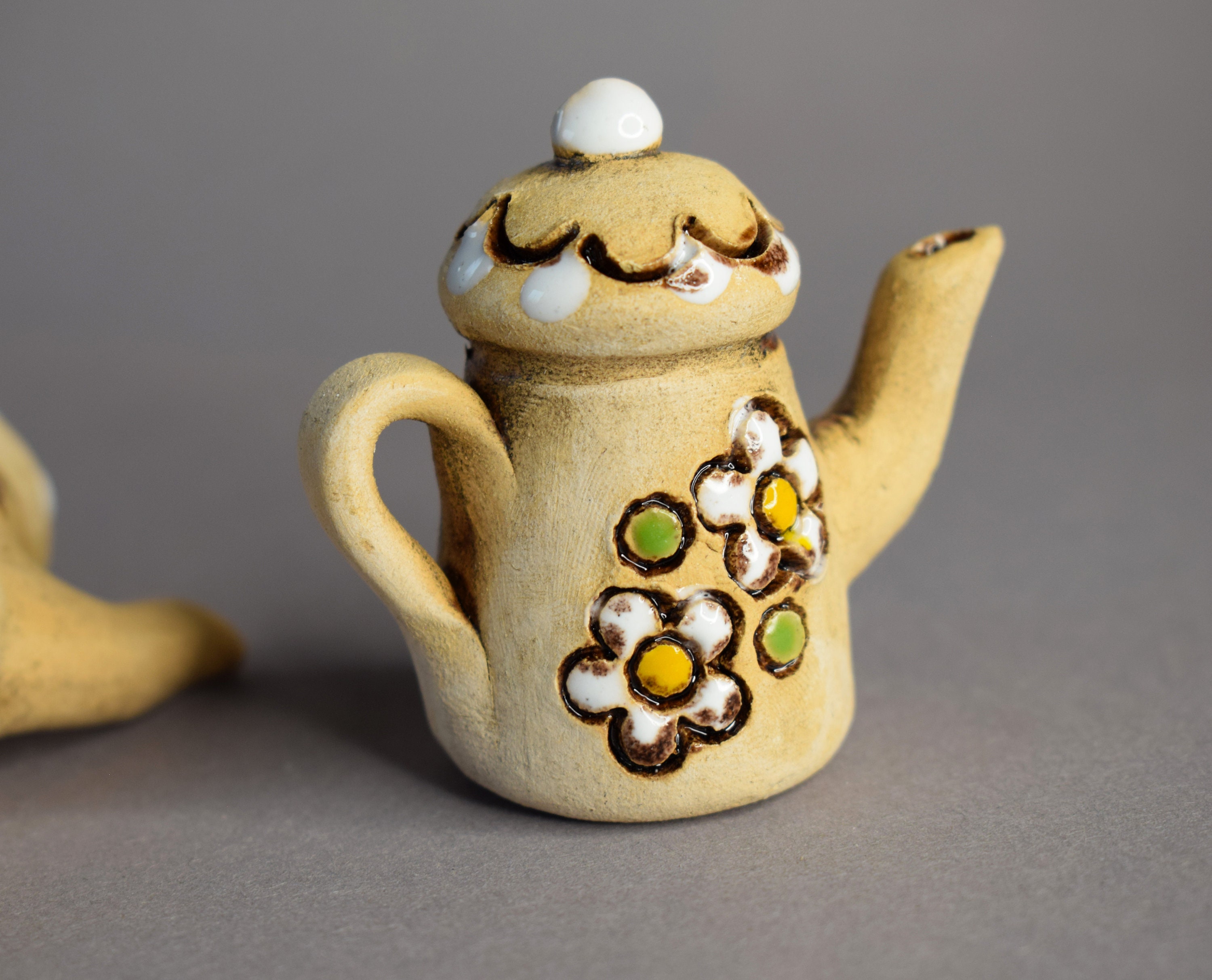Miniature Pottery Teapot Ceramic Miniature Stoneware Miniature Tiny ...