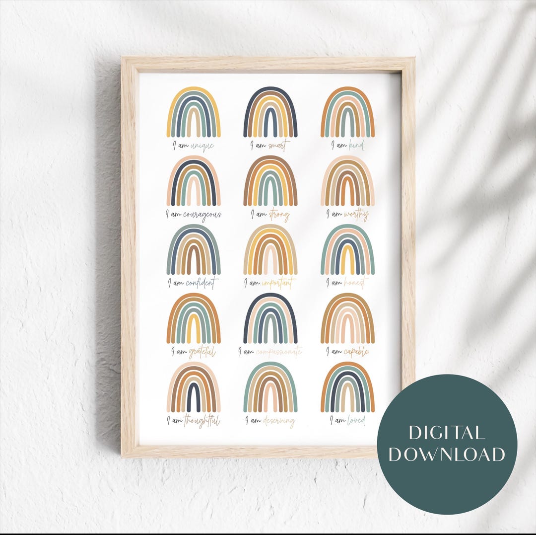 Rainbow Affirmation Print | Neutral Colors Nursery Decor (digital ...
