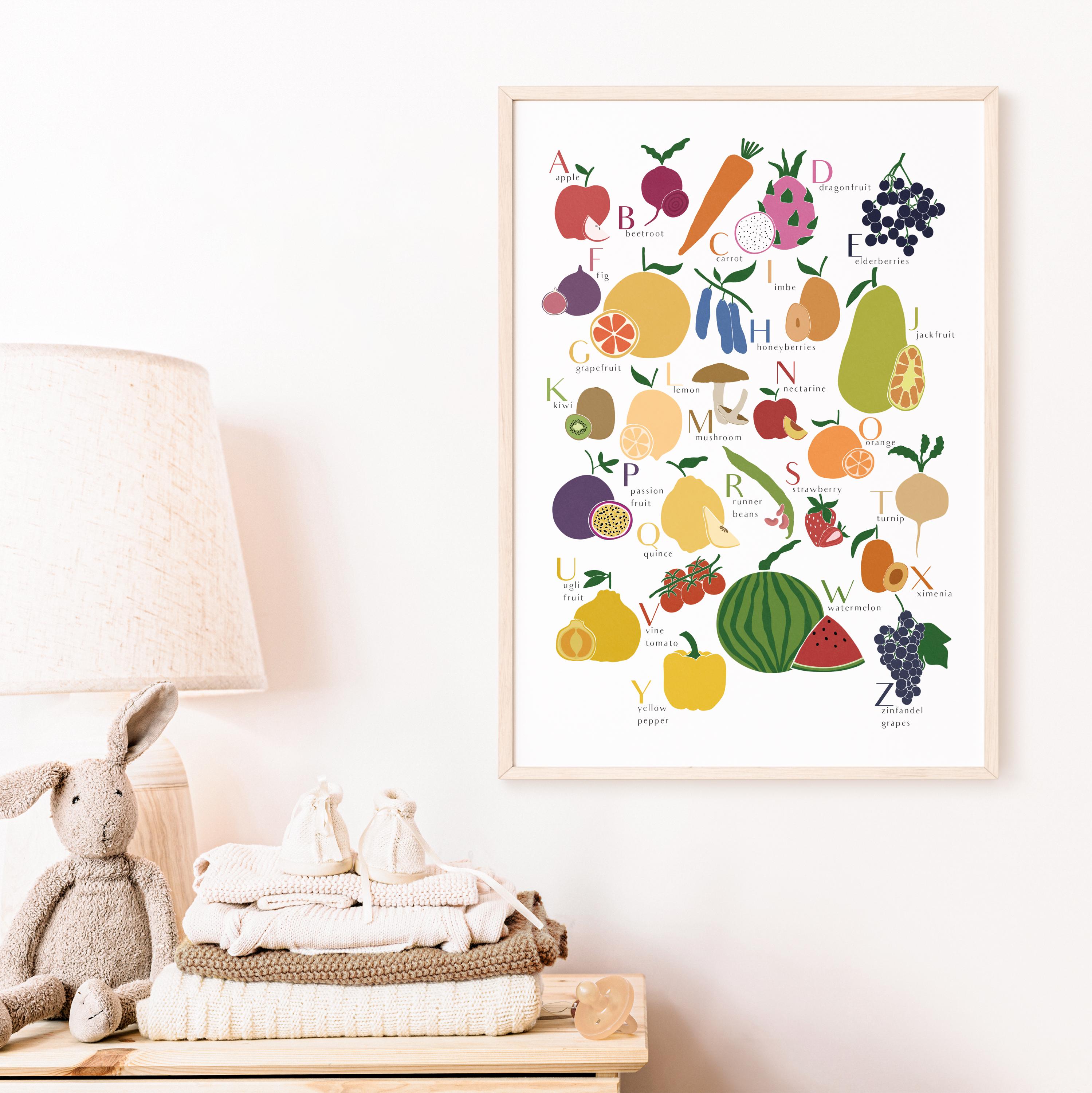 Fruit and Veg Alphabet Print. ABC Fruit & Vegetable Art. A-Z Food ...