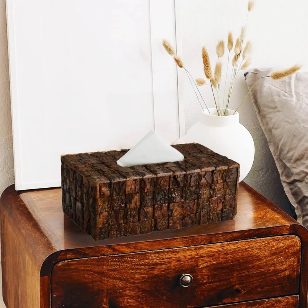Tissue Box Holder Beautiful Real Wood Rectangle Cube Cover in Smooth ...