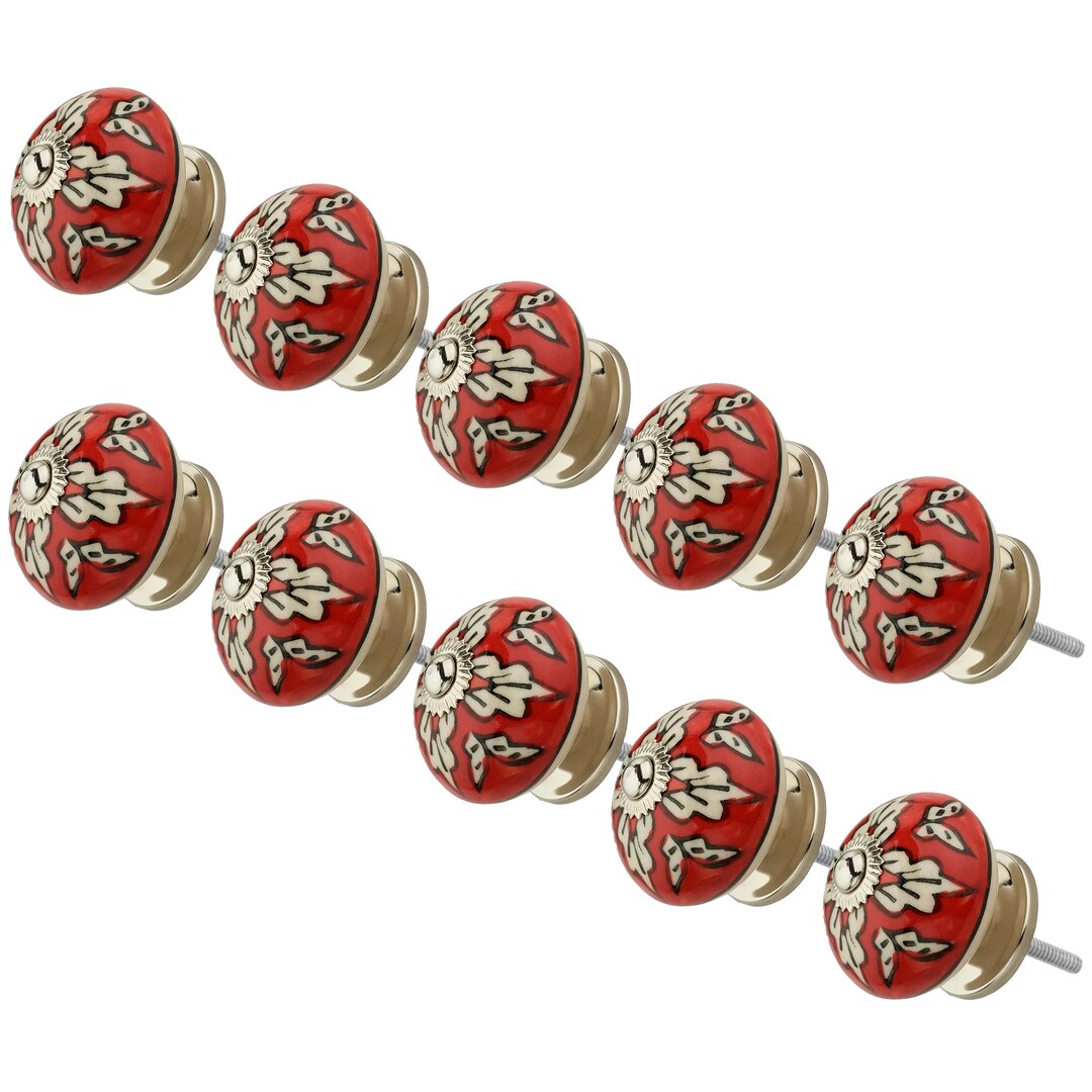 Multi-buy Red Ceramic Knobs, Candlenut Red Leave Ceramic Knob, Round ...